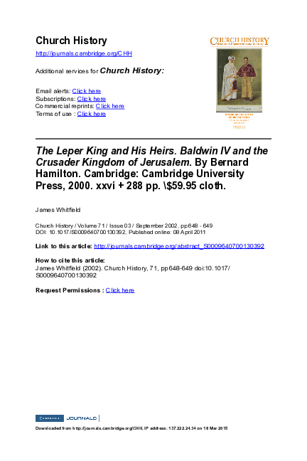 (PDF) The Leper King and His Heirs: Baldwin IV and the Crusader Kingdom ...