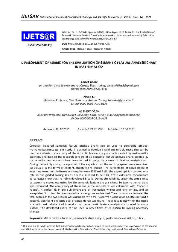 (PDF) Development of Rubric for the Evaluation of Semantic Feature Analysis Chart in M