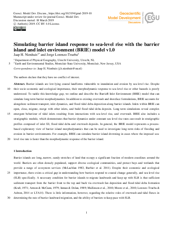 (PDF) Simulating barrier island response to sea-level rise with the ...