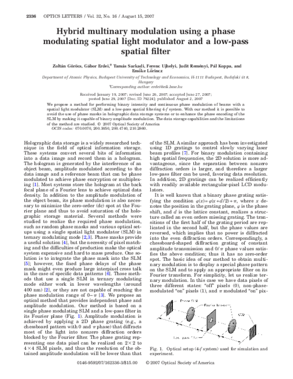 Pdf Hybrid Multinary Modulation Using A Phase Modulating Spatial