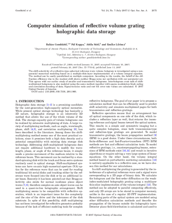 (PDF) Computer simulation of reflective volume grating holographic data ...