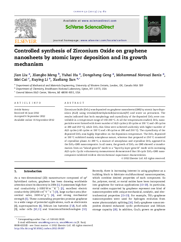 (PDF) Controlled synthesis of Zirconium Oxide on graphene nanosheets by ...