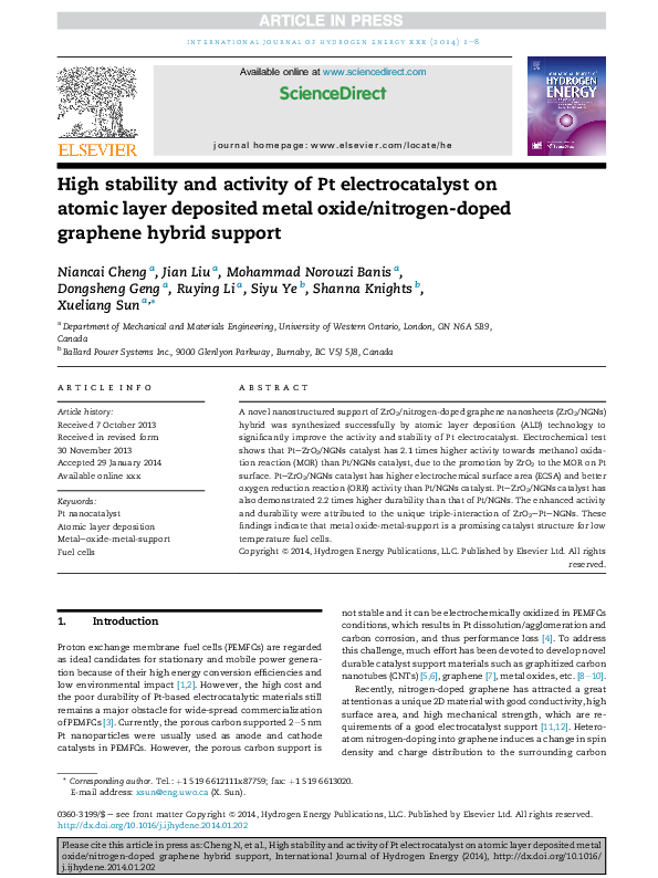 (PDF) High stability and activity of Pt electrocatalyst on atomic layer ...