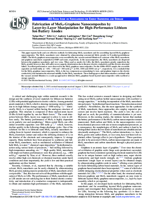 (PDF) Fabrication of MoS2-Graphene Nanocomposites by Layer-by-Layer ...