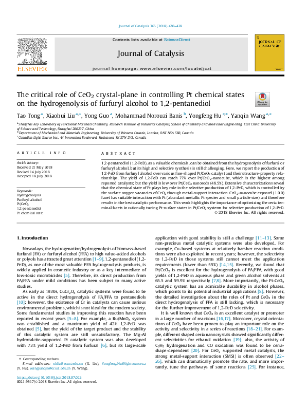 (PDF) The critical role of CeO2 crystal-plane in controlling Pt ...
