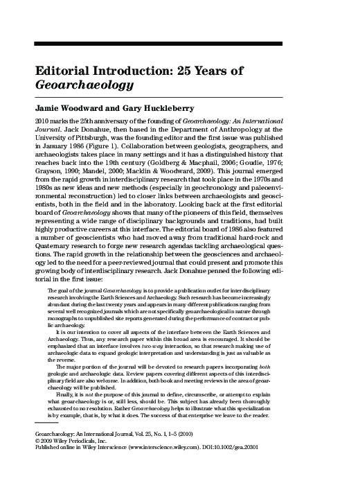 (PDF) Editorial introduction: 25 years of Geoarchaeology