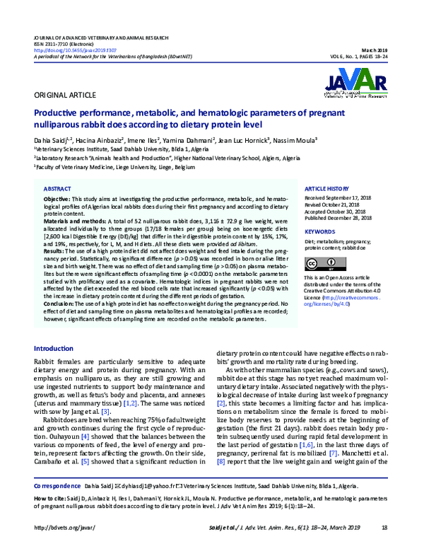 (PDF) Impact of Dietary Protein on Rabbit Does' Health
