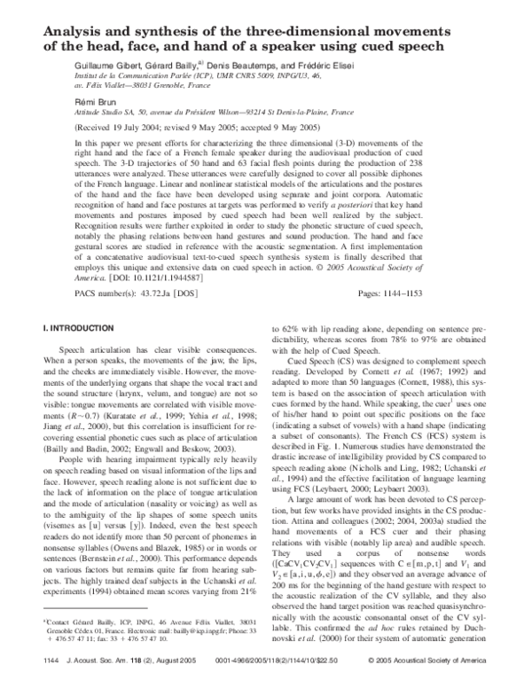 (PDF) Analysis and synthesis of the three-dimensional movements of the head, face, and hand of a ...