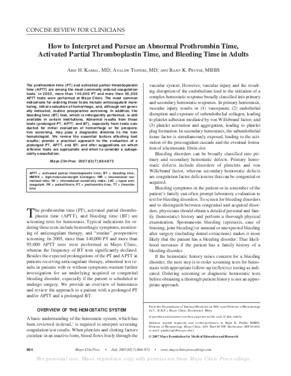 (PDF) How to Interpret and Pursue an Abnormal Prothrombin Time ...
