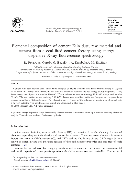 Pdf Elemental Composition Of Cement Kiln Dust Raw Material And Cement From A Coal Fired