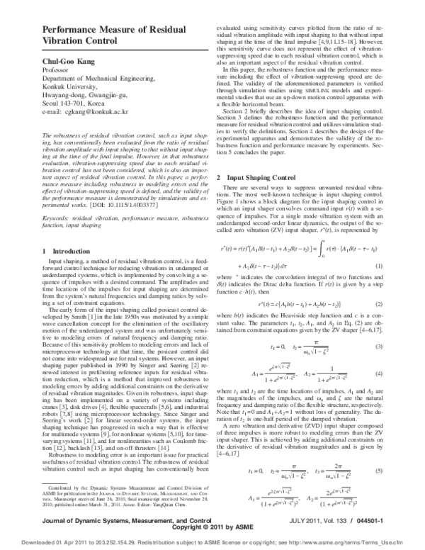 (PDF) Performance Measure of Residual Vibration Control