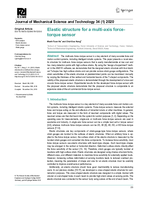 Pdf Elastic Structure For A Multi Axis Forcetorque Sensor