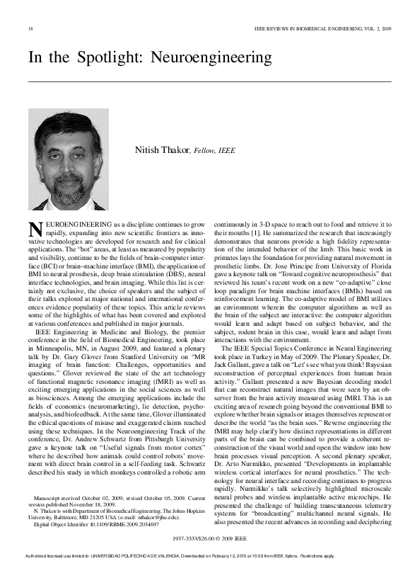 (PDF) In the Spotlight: Neuroengineering