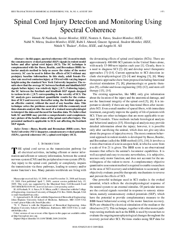 (PDF) Spinal Cord Injury Detection and Monitoring Using Spectral Coherence