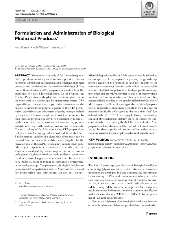 (PDF) Formulation and Administration of Biological Medicinal Products”