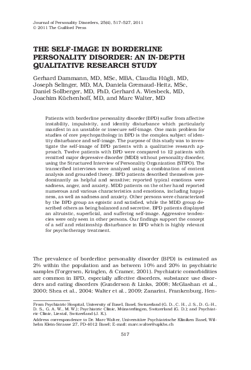 (PDF) The Self-Image in Borderline Personality Disorder: An in-Depth ...