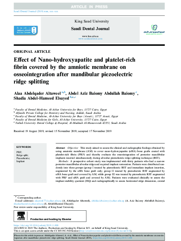 (PDF) Effect of Nano-hydroxyapatite and platelet-rich fibrin covered by ...