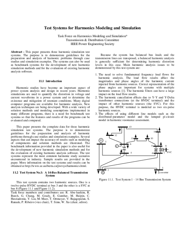 (PDF) Test systems for harmonics modeling and simulation