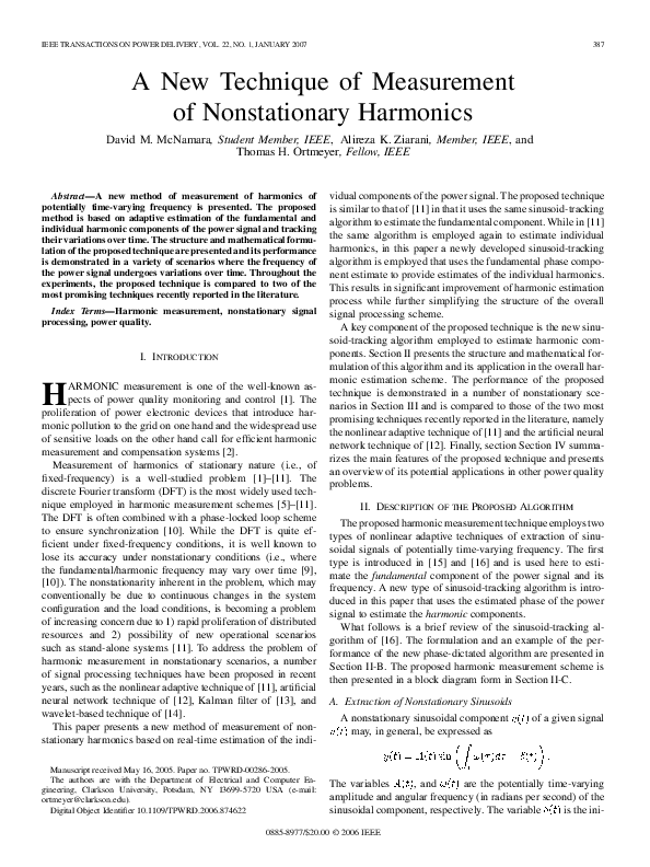 (PDF) A New Technique of Measurement of Nonstationary Harmonics