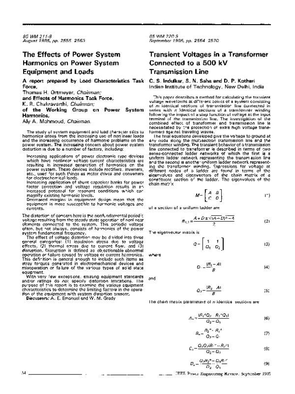 (PDF) The Effects of Power System Harmonics on Power System Equipment and Loads