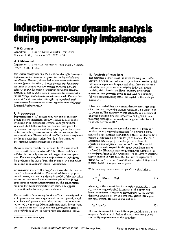 Pdf Induction Motor Dynamic Analysis During Power Supply Imbalances