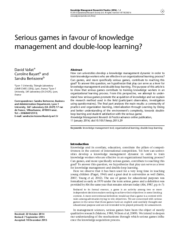 (PDF) Serious games in favour of knowledge management and double-loop ...