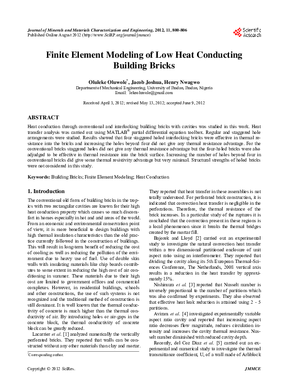 (PDF) Finite Element Modeling Of Low Heat Conducting Building Bricks