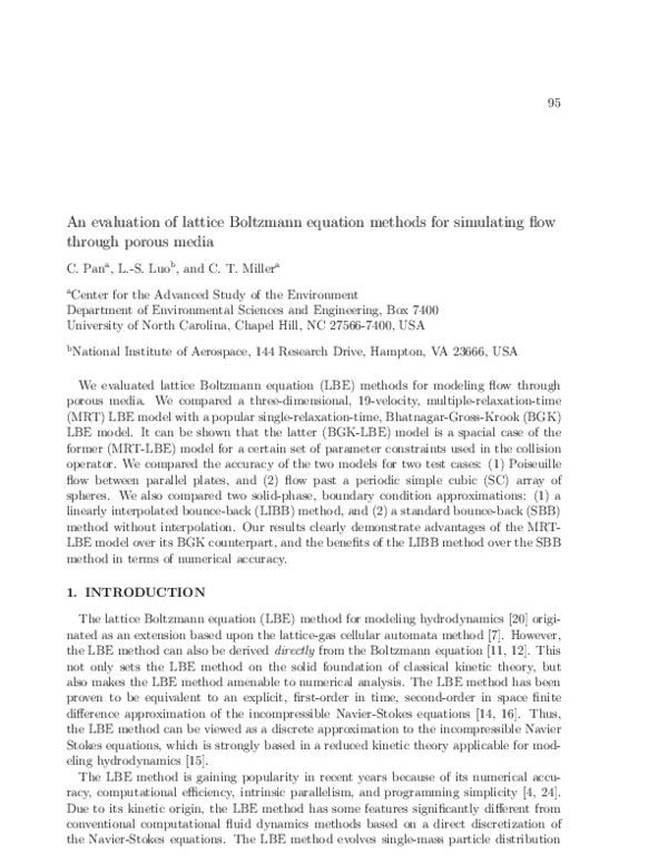 (PDF) An evaluation of lattice Boltzmann equation methods for simulating flow through porous media