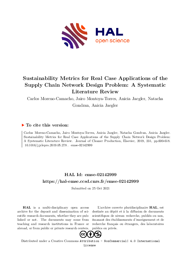 (PDF) Sustainability metrics for real case applications of the supply ...