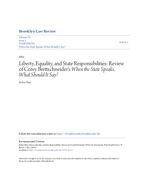 (PDF) Liberty, Equality, and State Responsibilities: Review of Corey ...