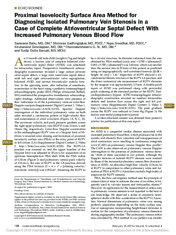 (PDF) Proximal Isovelocity Surface Area Method for Diagnosing Isolated Pulmonary Vein Stenosis ...