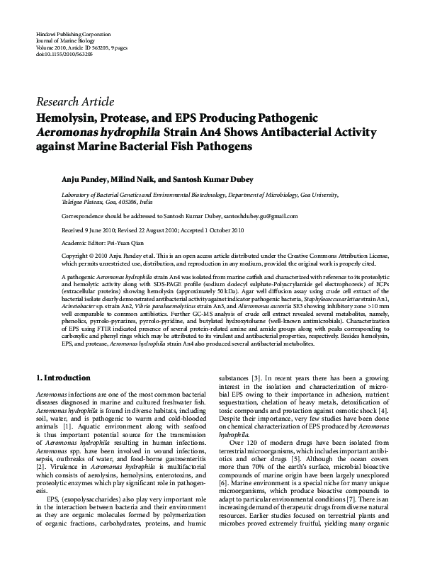(PDF) Hemolysin, Protease, and EPS Producing PathogenicAeromonas ...
