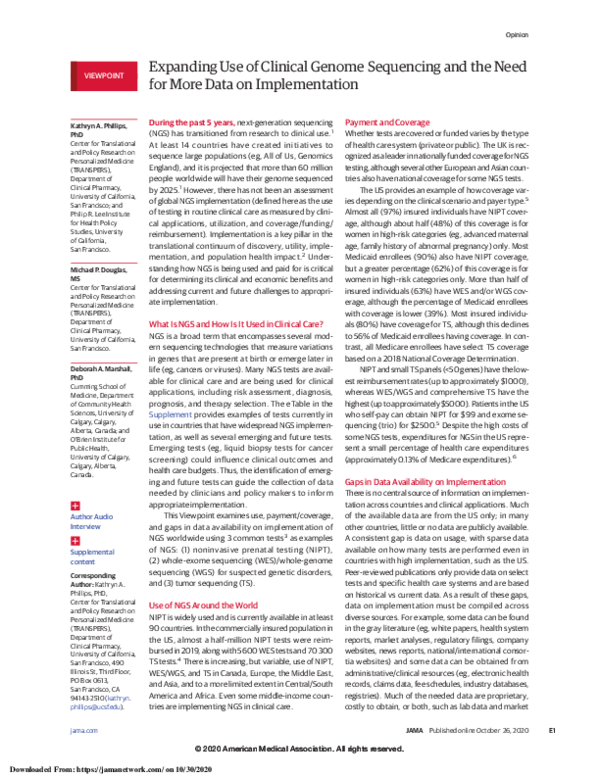 (PDF) Expanding Use of Clinical Genome Sequencing and the Need for More ...