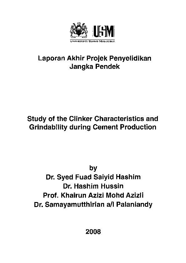 (PDF) Study Of The Clinker Characteristics And Grindability During ...