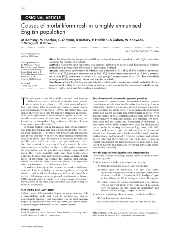 (PDF) Causes of morbilliform rash in a highly immunised English population