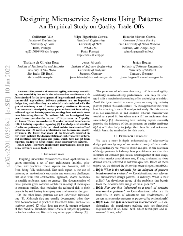 (PDF) Designing Microservice Systems Using Patterns: An Empirical Study on Quality Trade-Offs