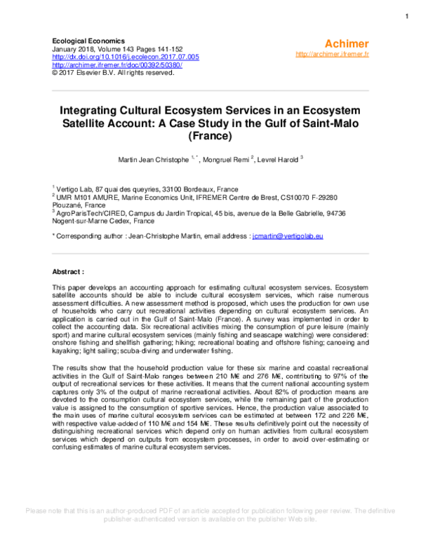 (PDF) Integrating Cultural Ecosystem Services in an Ecosystem Satellite ...