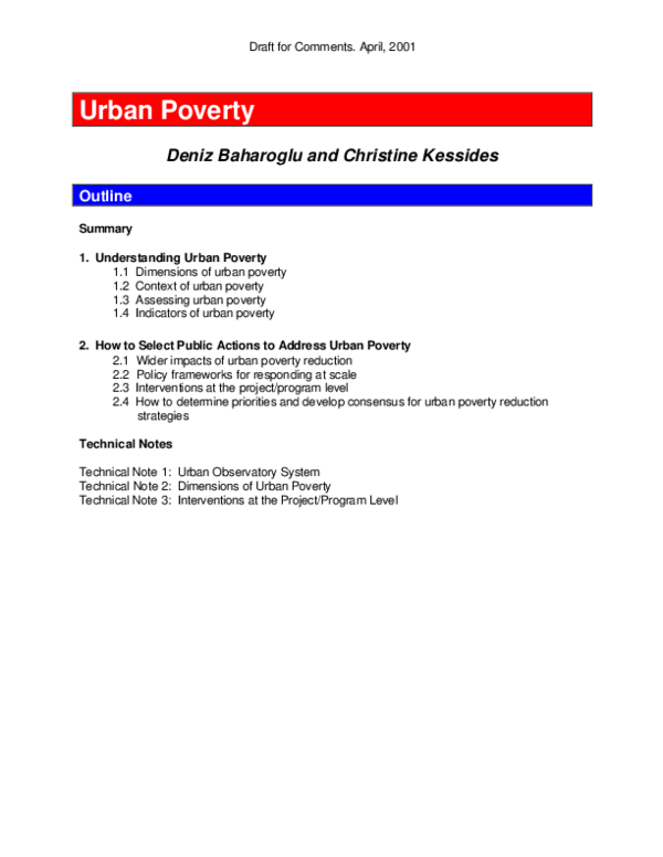 (PDF) Understanding Urban Poverty 1 . 1 Dimensions of urban poverty