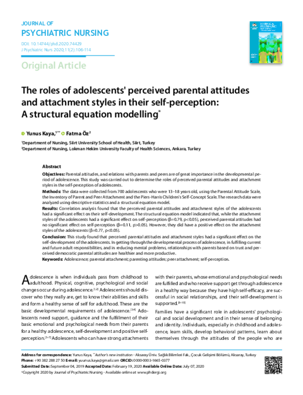 (PDF) The Role of Perceived Parental Attitudes and Attachment Styles of Adolescents on Self ...