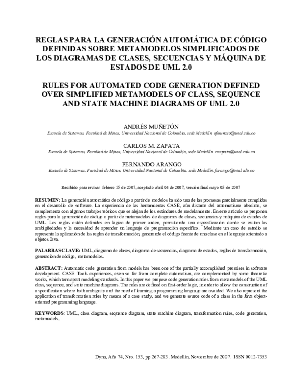 (PDF) Reglas Para La Generación Automática De Código Definidas Sobre Metamodelos Simplificados ...
