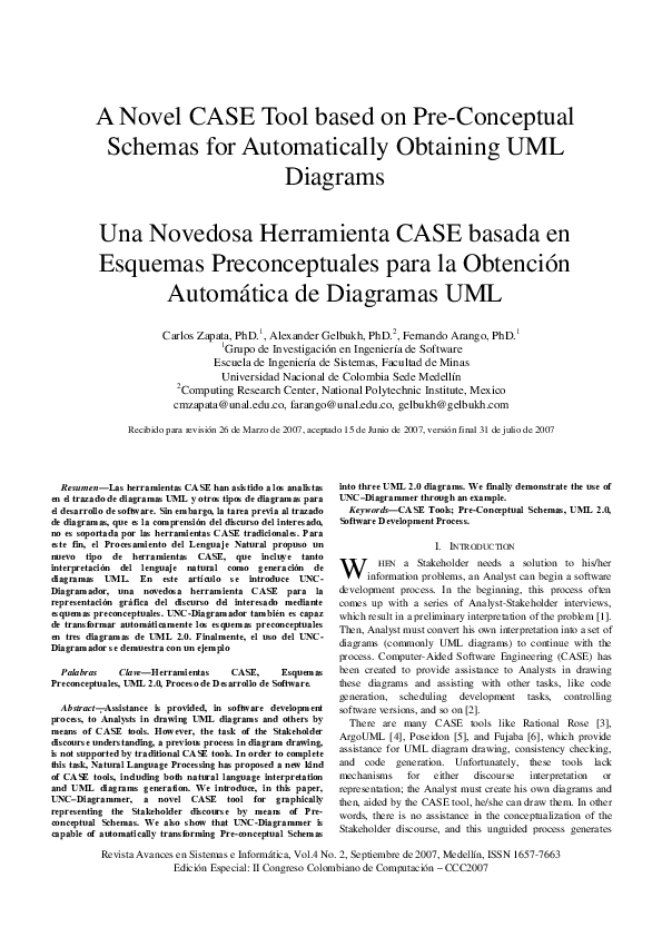 Pdf A Novel Case Tool Based On Pre Conceptual Schemas For Automatically Obtaining Uml Diagrams