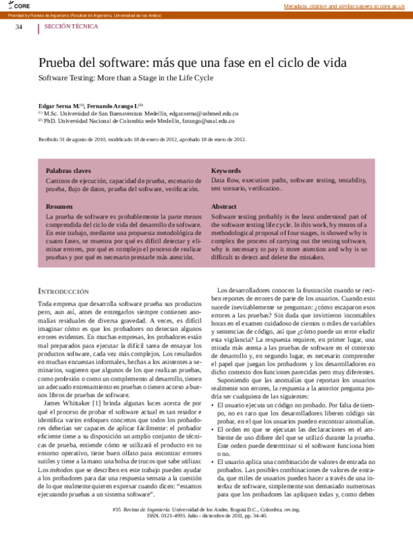(PDF) Prueba del software: más que una fase en el ciclo de vida