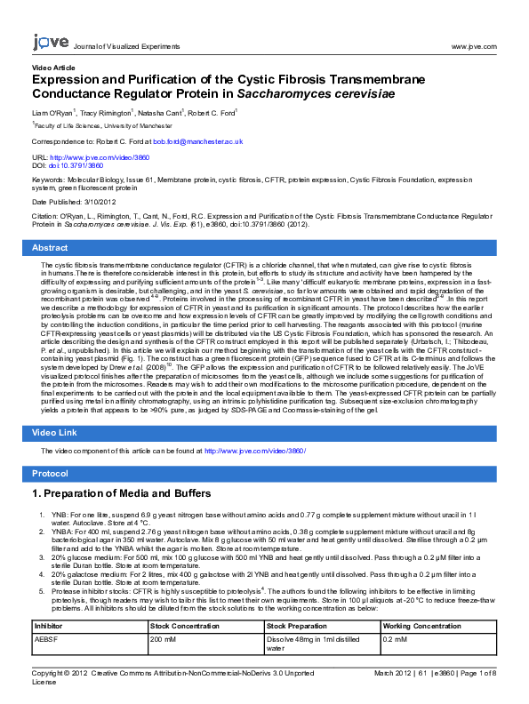 (PDF) Expression and purification of the cystic fibrosis transmembrane ...