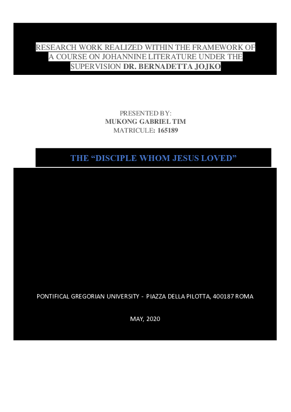 (PDF) The “Disciple whom Jesus loved” | Mukong Gabriel Tim - Academia.edu