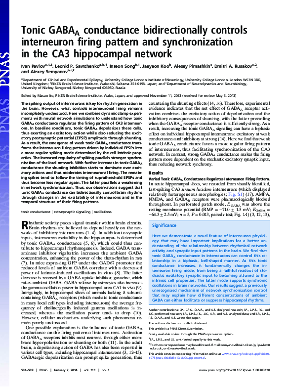 (PDF) Tonic GABA A conductance bidirectionally controls interneuron ...