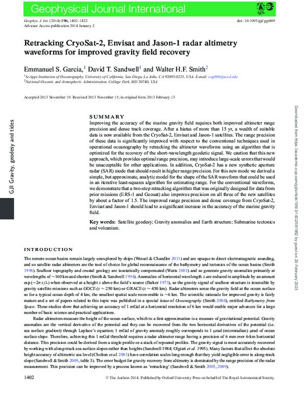 (PDF) Retracking CryoSat-2, Envisat and Jason-1 radar altimetry waveforms for improved gravity ...