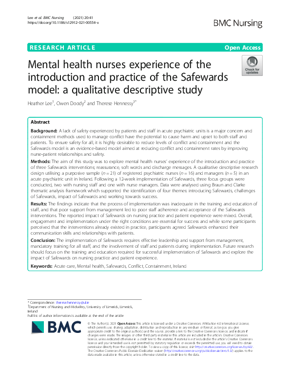 (PDF) Mental health nurses experience of the introduction and practice ...