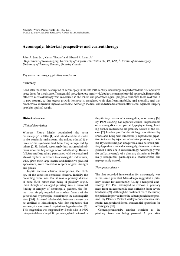 (PDF) Acromegaly: historical perspectives and current therapy | Kamal ...
