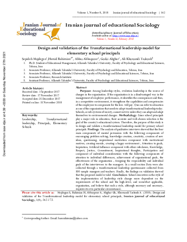 (PDF) Design and validation of the Transformational leadership model for elementary school ...