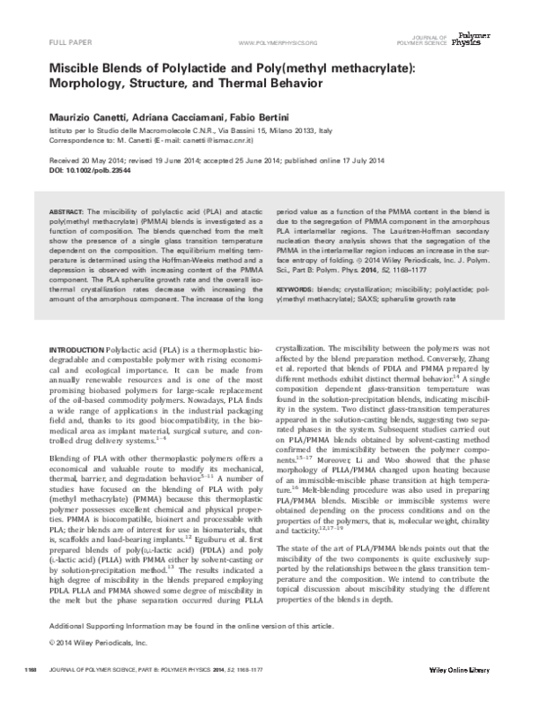 (PDF) PLA/PMMA Blends: Morphology and Thermal Behavior